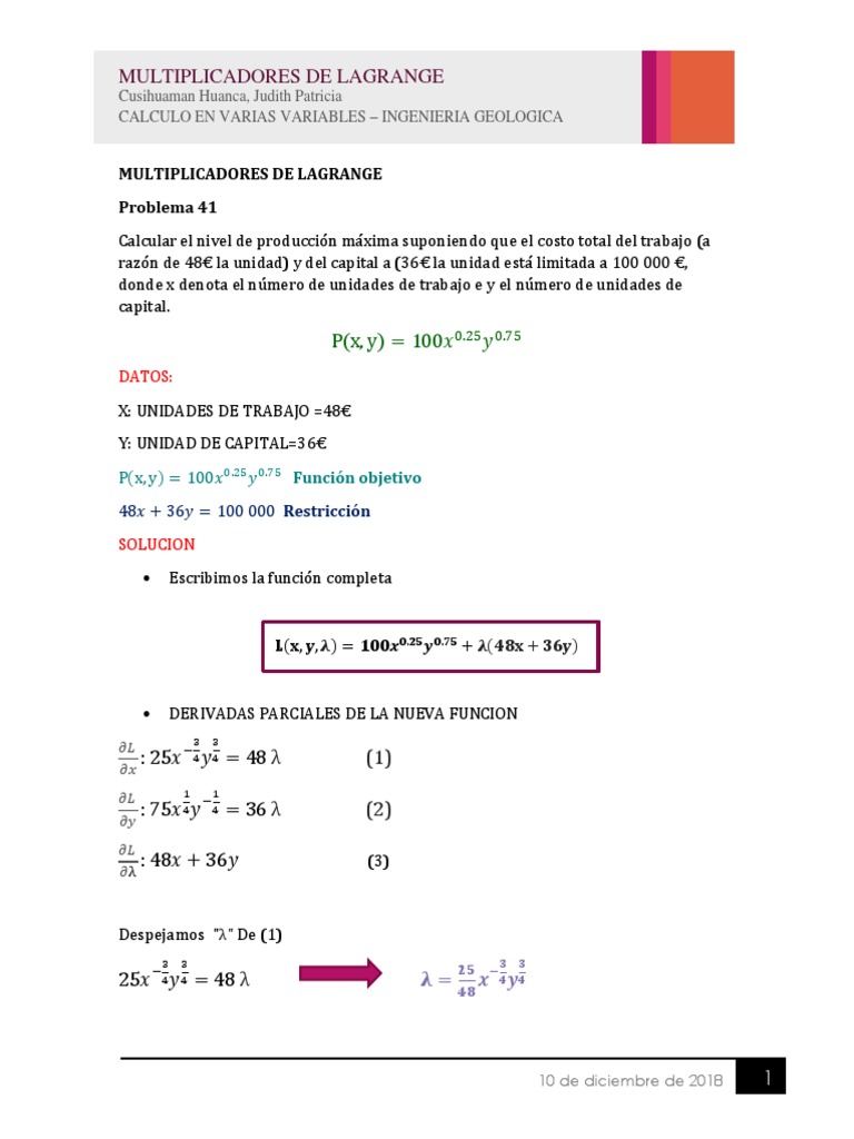 Multiplicadores de Lagrange | PDF | Análisis matemático | Análisis