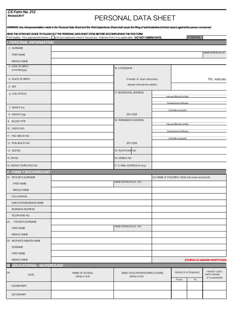032117 CS Form No. 212 Revised Personal Data Sheet_new | Crimes | Crime ...