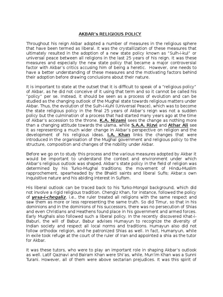 AKBAR S Religious Policies | PDF | Ulama | Sufism