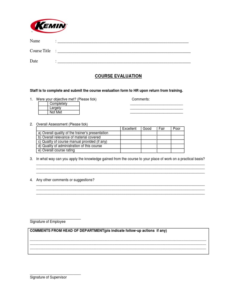 Course Evaluation Form Template | PDF | Career & Growth
