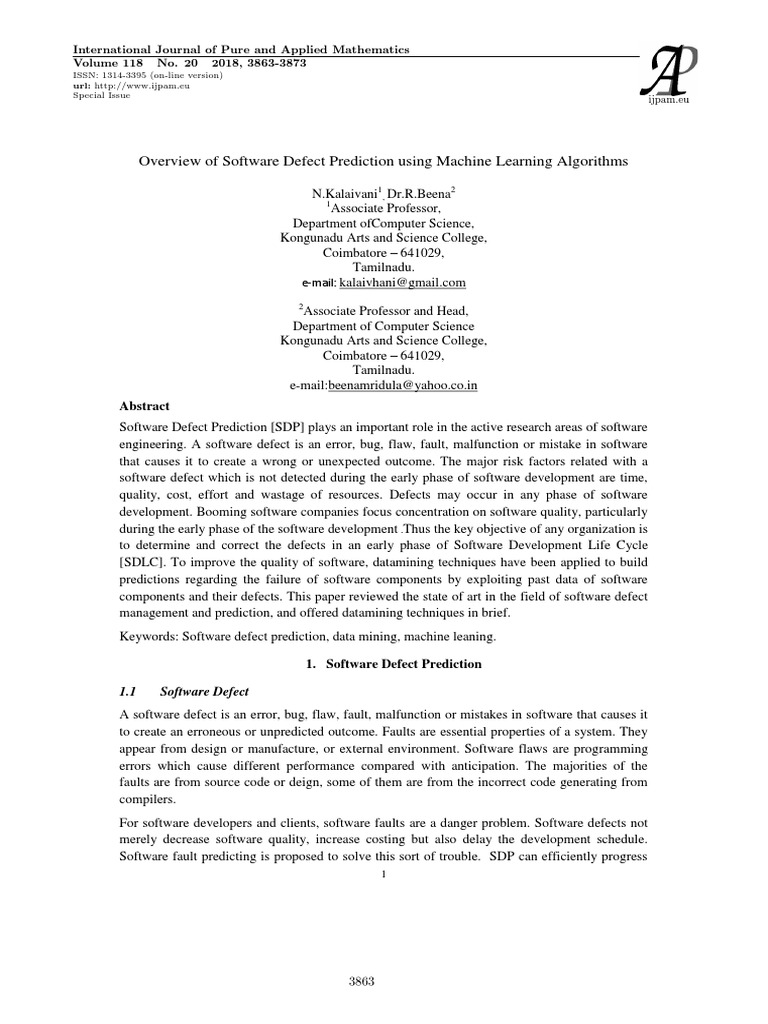 Overview of Software Defect Prediction Using Machine Learning ...
