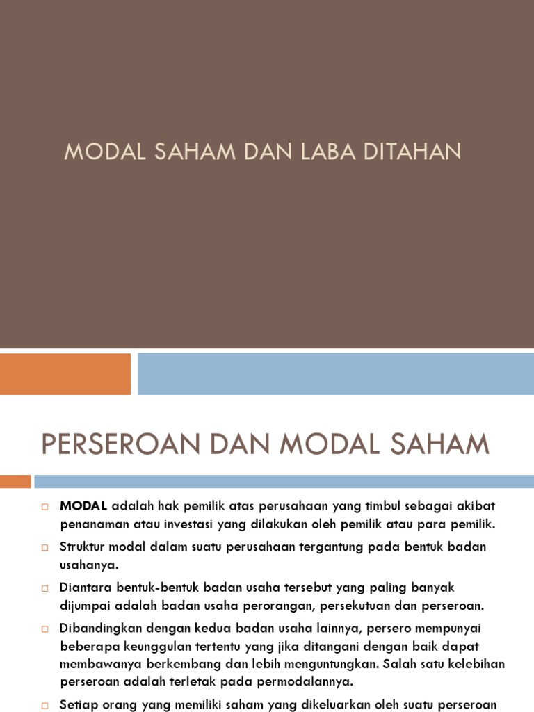 Modal Saham Dan Laba Ditahan | PDF | Bisnis | Pengelolaan Keuangan & Uang
