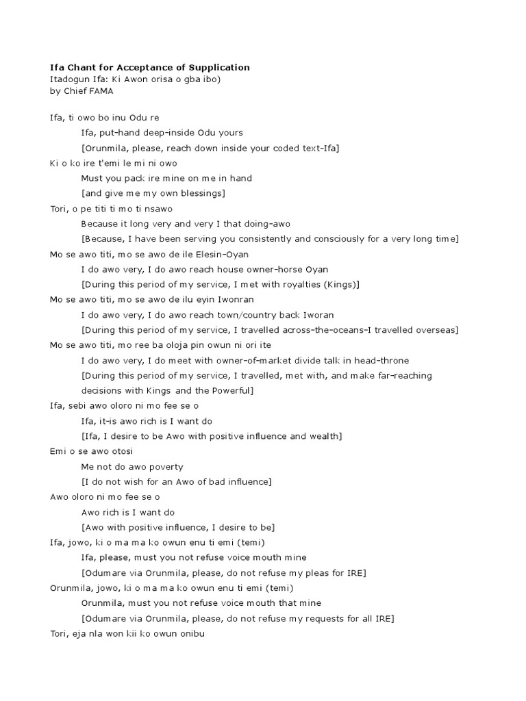 Ifa Chant For Acceptance of Supplication | PDF | Santería | Religious ...