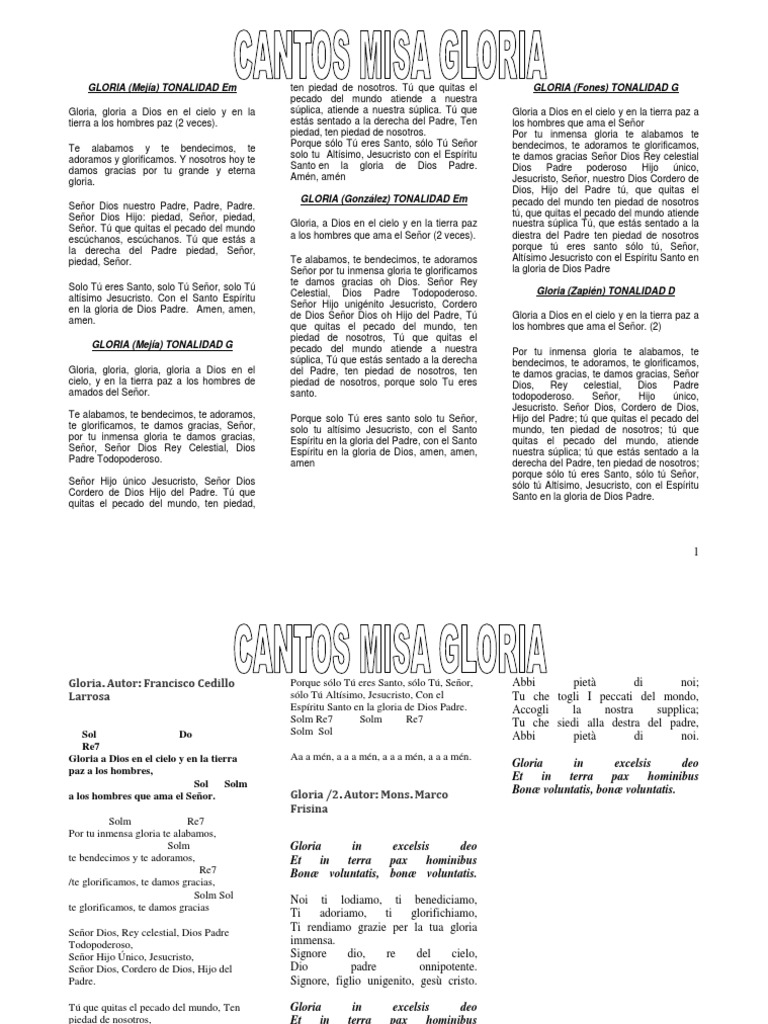 Cantos de Misa Gloria | Descargar gratis PDF | Pecado | Misa (liturgia)