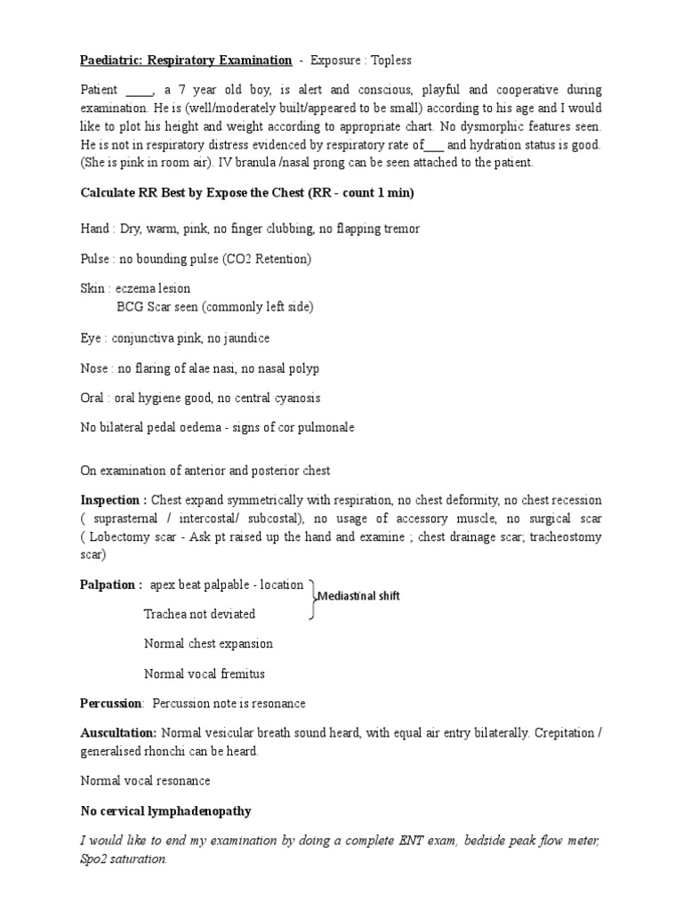 Respiratory Paediatric Short Case Presentation | PDF