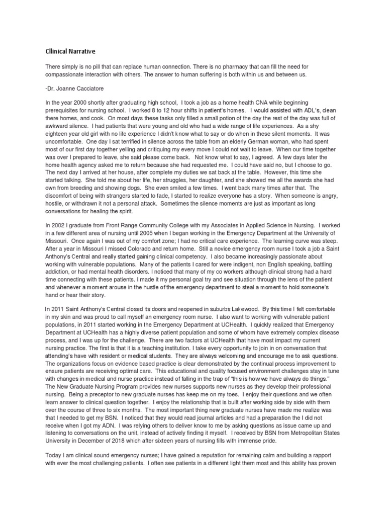 Clinical Narrative | PDF | Emergency Department | Nursing