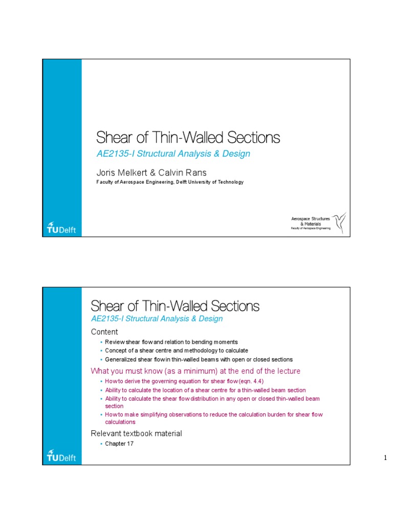 04 - Shear of Thin Walled Sections and Shear Centre | PDF | Shear ...