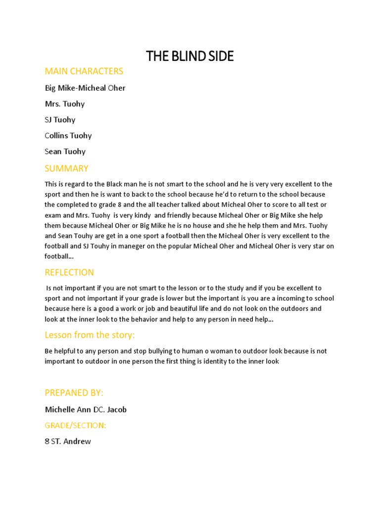 Main Characters of The Blind Side | PDF | Self-Improvement | Wellness