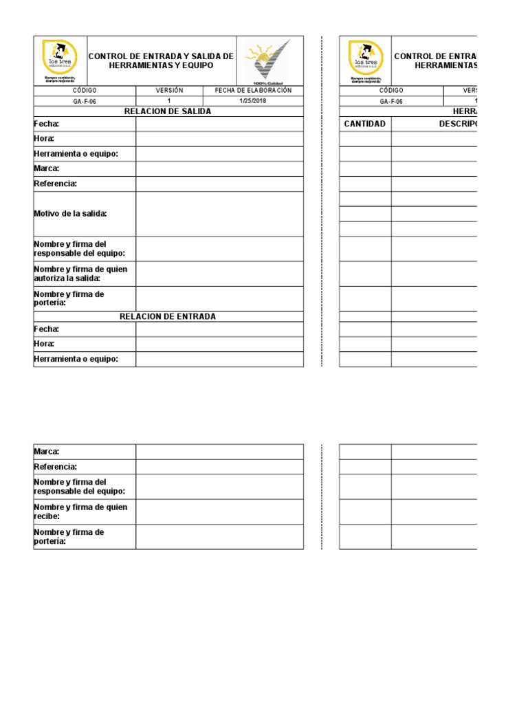 GA-F-06 Control de Entrada y Salida de Herramientas y Equipo | PDF | Negocios | Informática