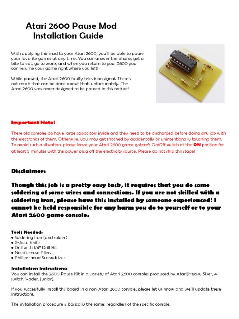 Atari 2600 Pause Mod Installation Guide: Important Note! | PDF ...