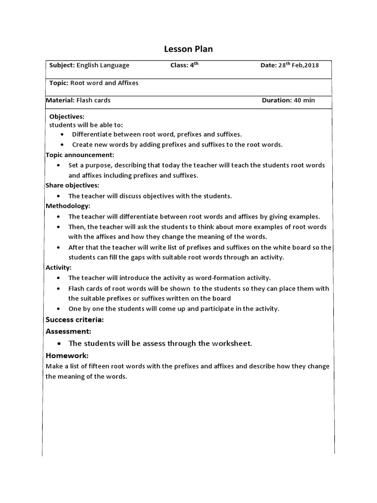 Lesson Plan: Success Criteria: Assessment: Homework | PDF