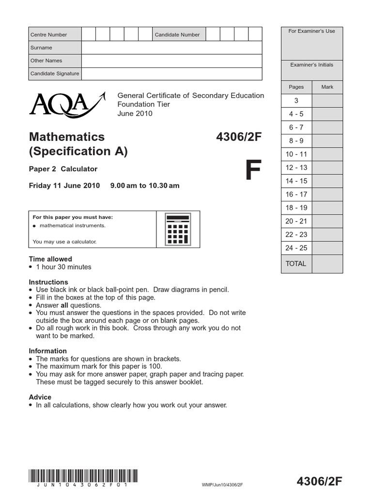 Mathematics 4306/2F (Specification A) | PDF | Elementary Geometry ...