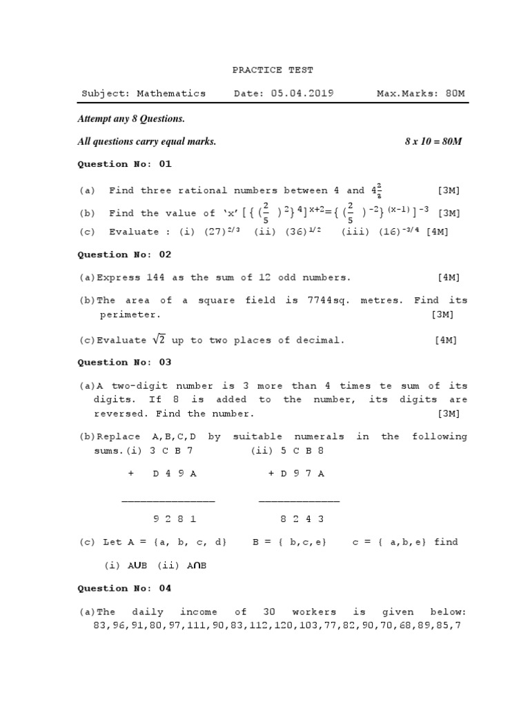 Practice Test Viii | PDF | Numbers | Teaching Mathematics