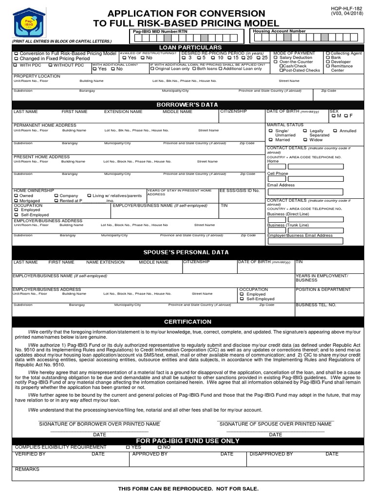 Application for Conversion to Full Risk-Based Pricing Model | PDF ...