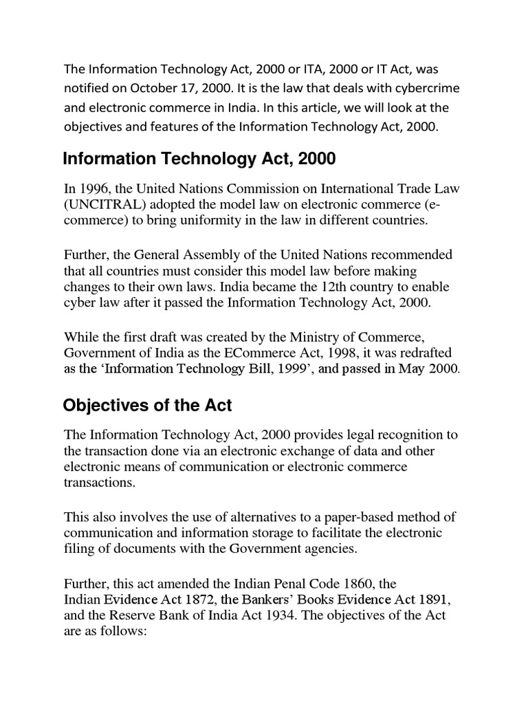 The Information Technology Act | PDF | Virtue | Common Law