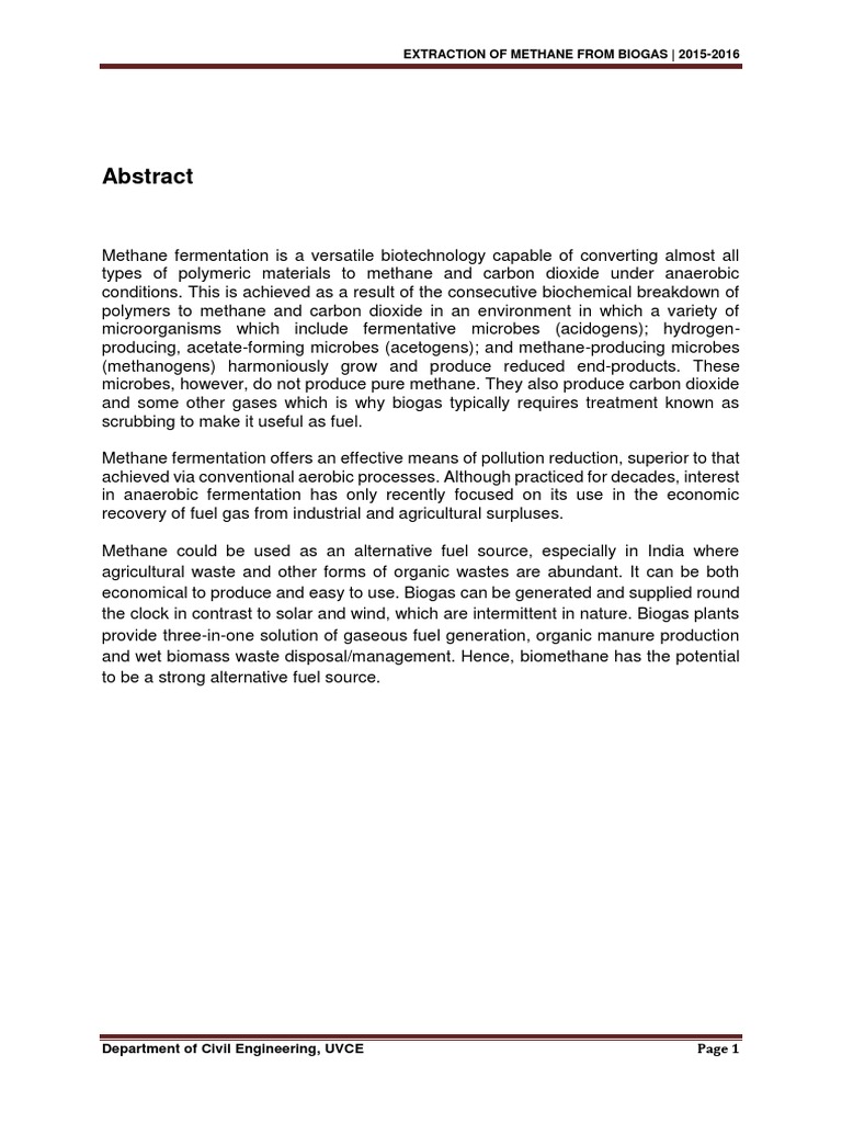Extraction of Methane From Biogas - Final | PDF | Methane | Biogas