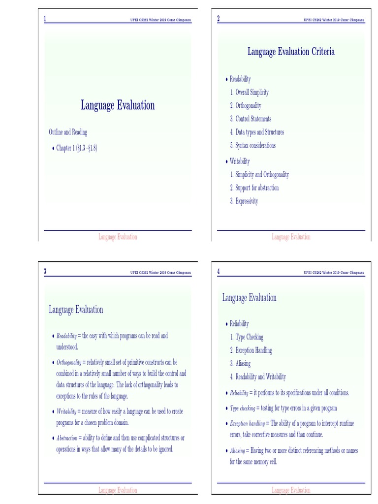 Language Evaluation Criteria | PDF | Compiler | Source Code