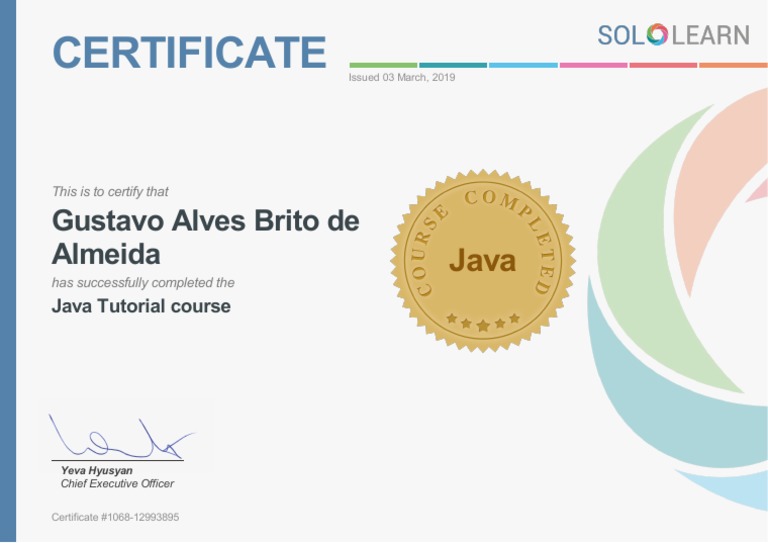 Certificado Java Sololearn | PDF Certificado Java Sololearn | PDF