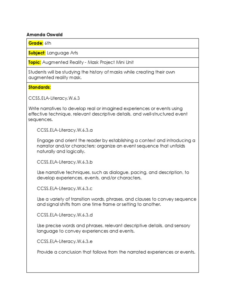 Augmented Reality Lesson Plan | PDF | Augmented Reality | Narrative