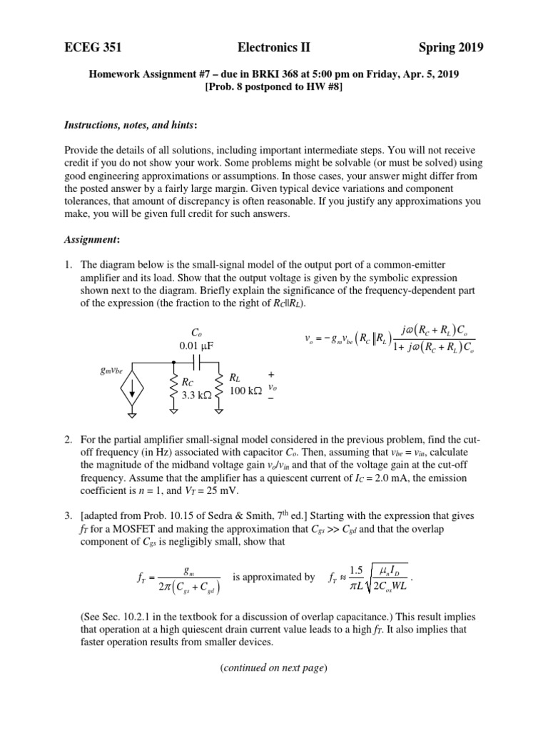 ECEG 351 Electronics II Spring 2019 | PDF | Amplifier | Bipolar Junction Transistor