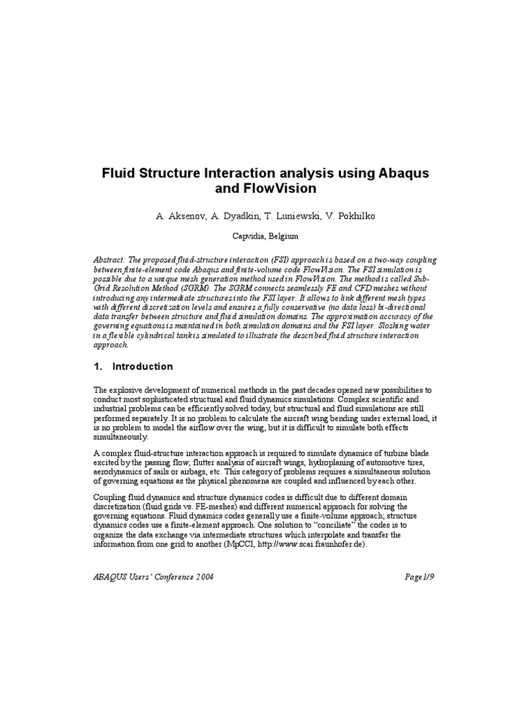 Fluid Structure Interaction Analysis Using Abaqus | PDF | Finite Element Method | Computational ...