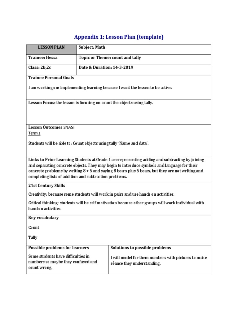 Lesson Plan Count and Tally | PDF | Lesson Plan | Learning