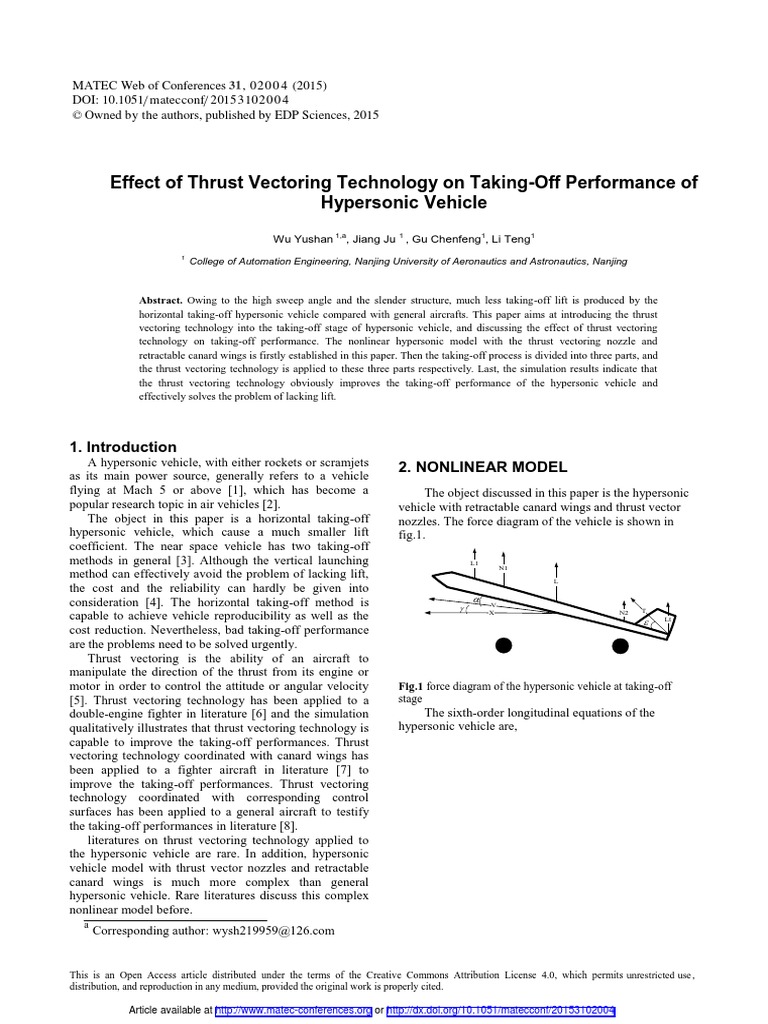 Effect of Thrust Vectoring Technology On Taking-Off Performance of Hypersonic Vehicle | PDF ...