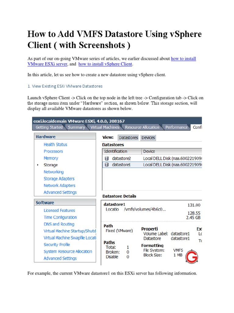 How To Add VMFS Datastore Using Vsphere Client | Download Free PDF ...