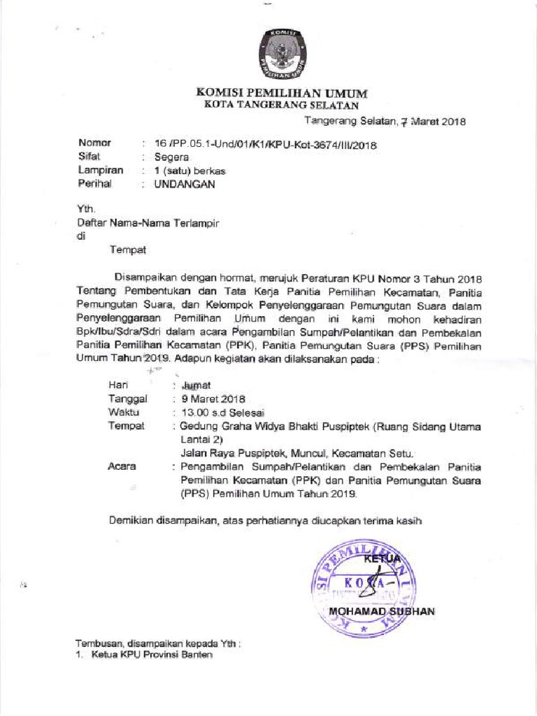 Undangan Pelantikan PPK dan PPS 2019 | PDF
