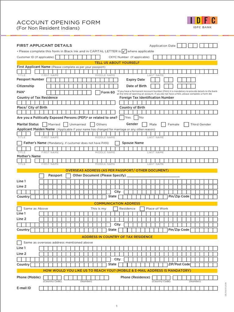 IDFC Bank NRI Account Opening Form | PDF | Debits And Credits | Invoice