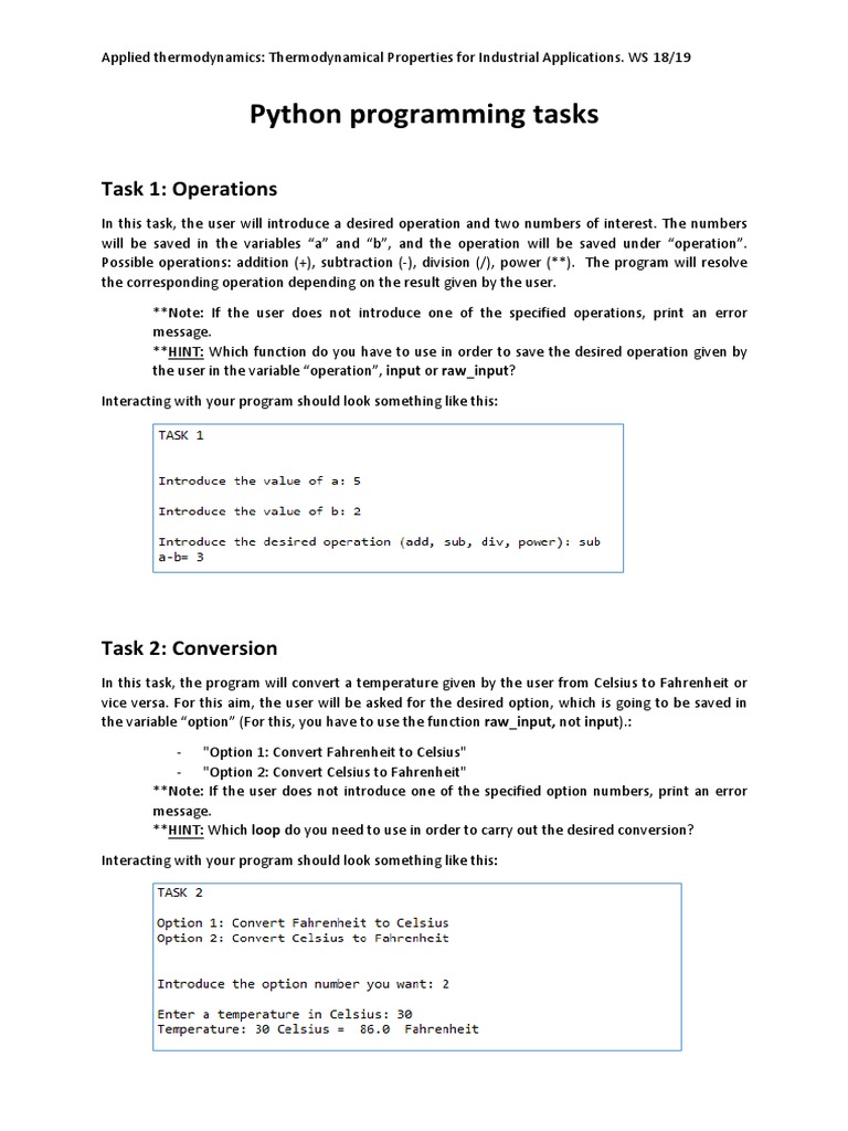 Python Programming Tasks | PDF | Fahrenheit | Temperature
