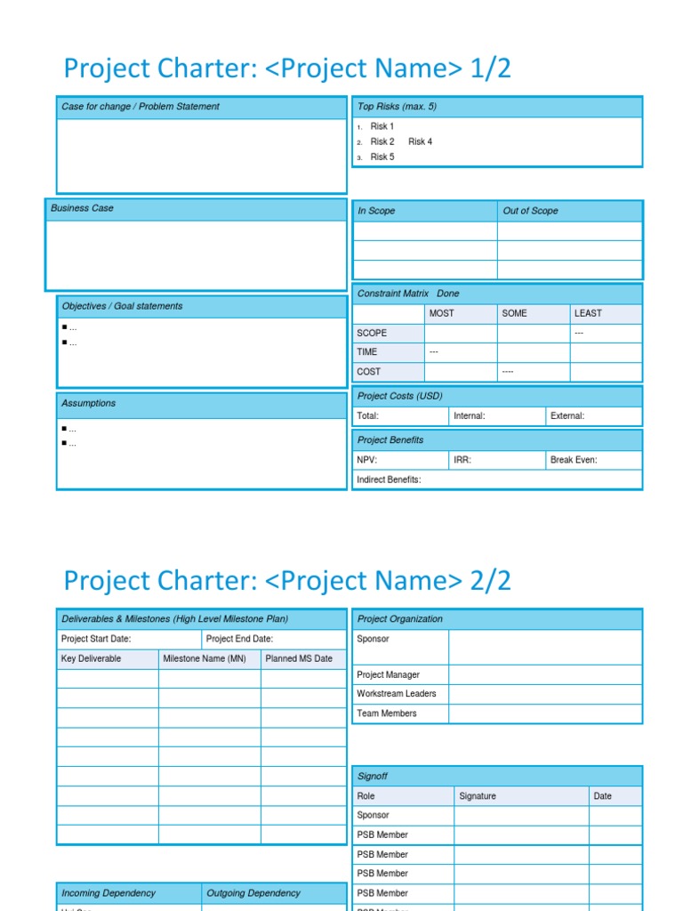 Project Charter: 1/2: Case For Change / Problem Statement Top Risks ...