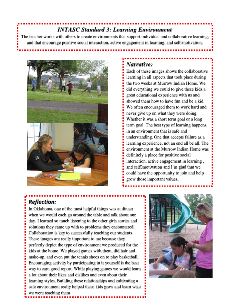 INTASC Standard 3: Learning Environment | PDF | Narrative | Learning