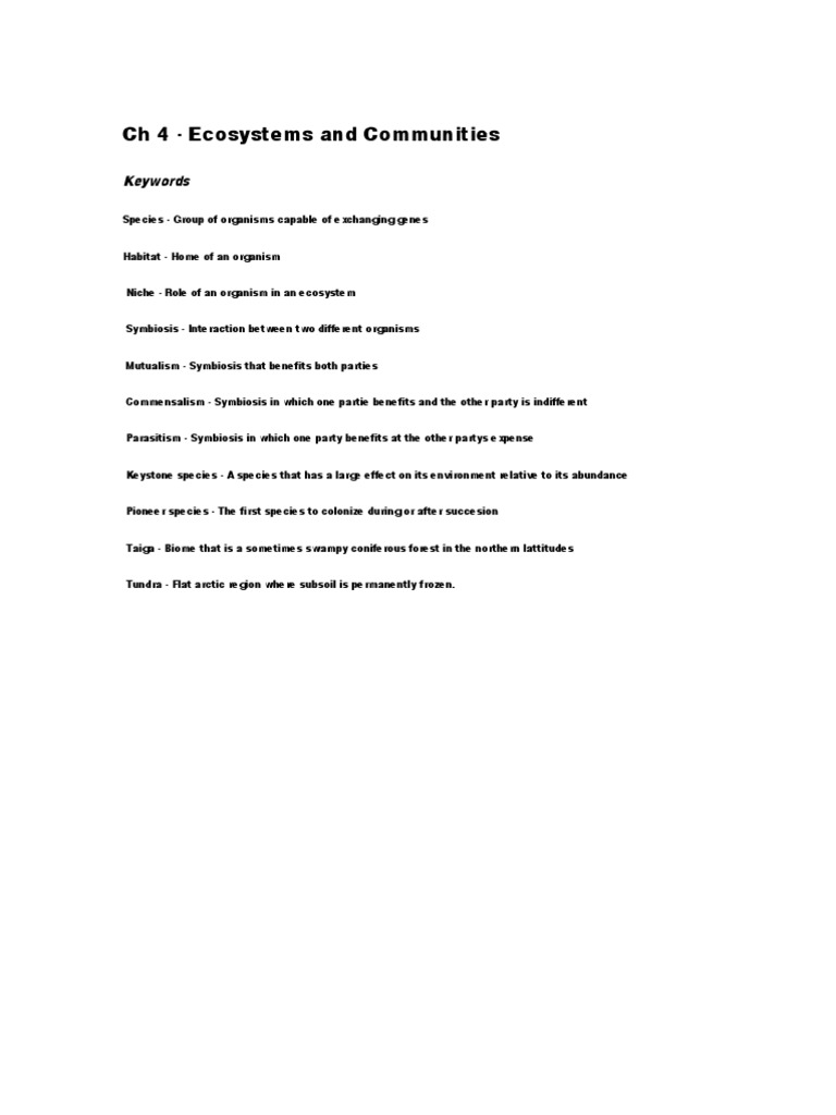 CH 4 - Ecosystems and Communities: Keywords | PDF
