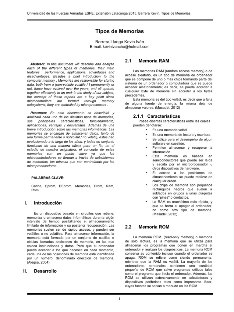 Tipos de Memorias PDF | PDF | Almacenamiento de datos de la computadora ...