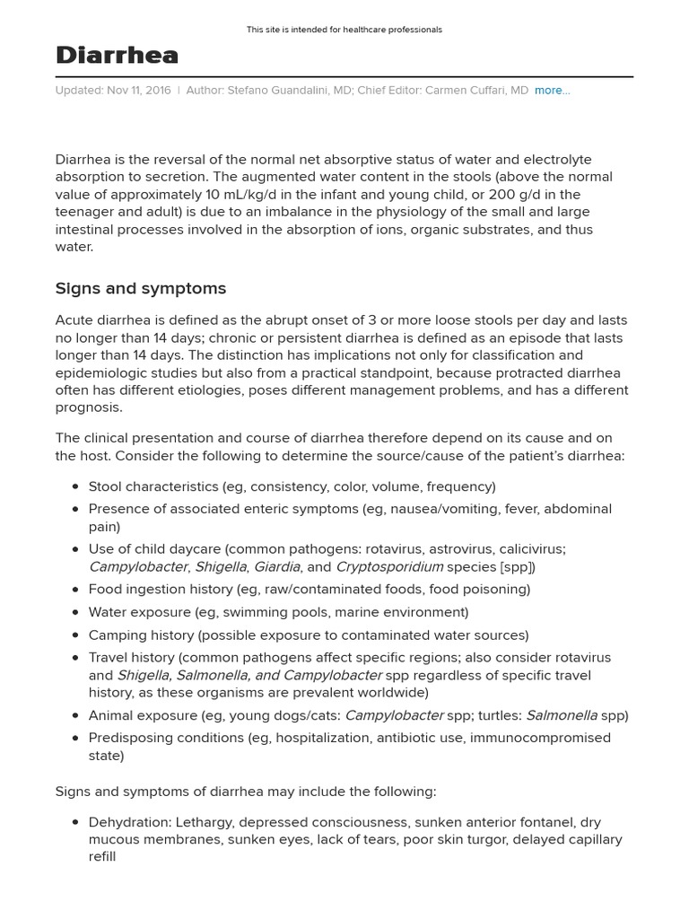 Diarrhea Diarrhea: Signs and Symptoms | PDF | Diarrhea | Infection