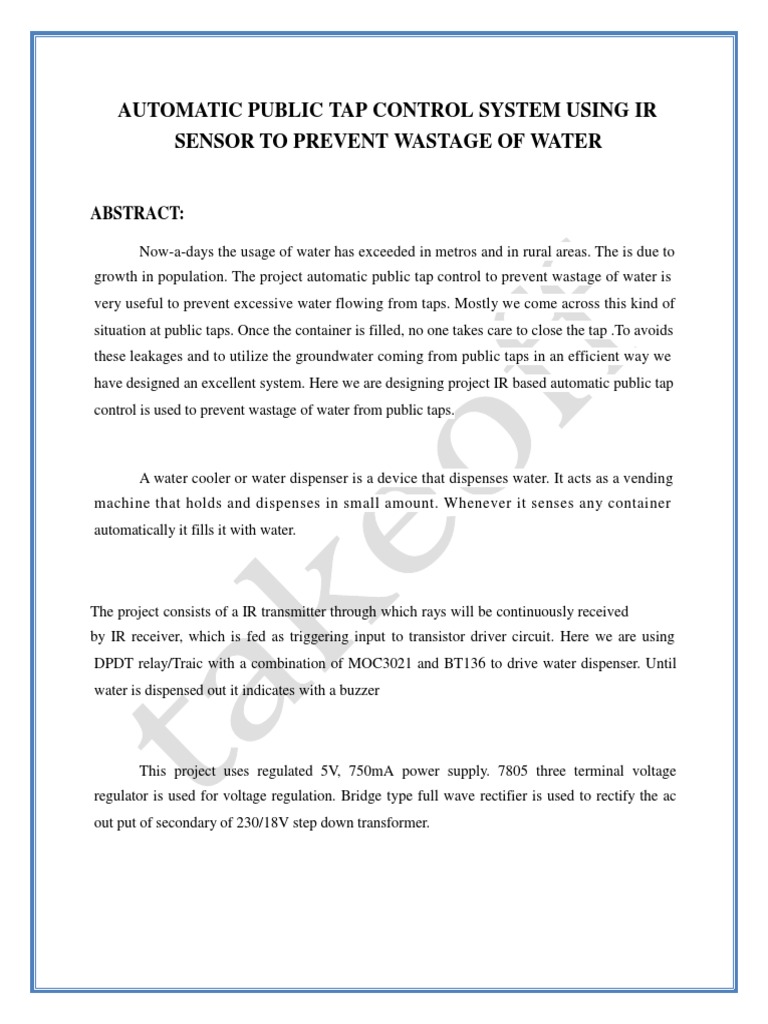 Automatic Public Tap Control System Using IR Sensor | PDF