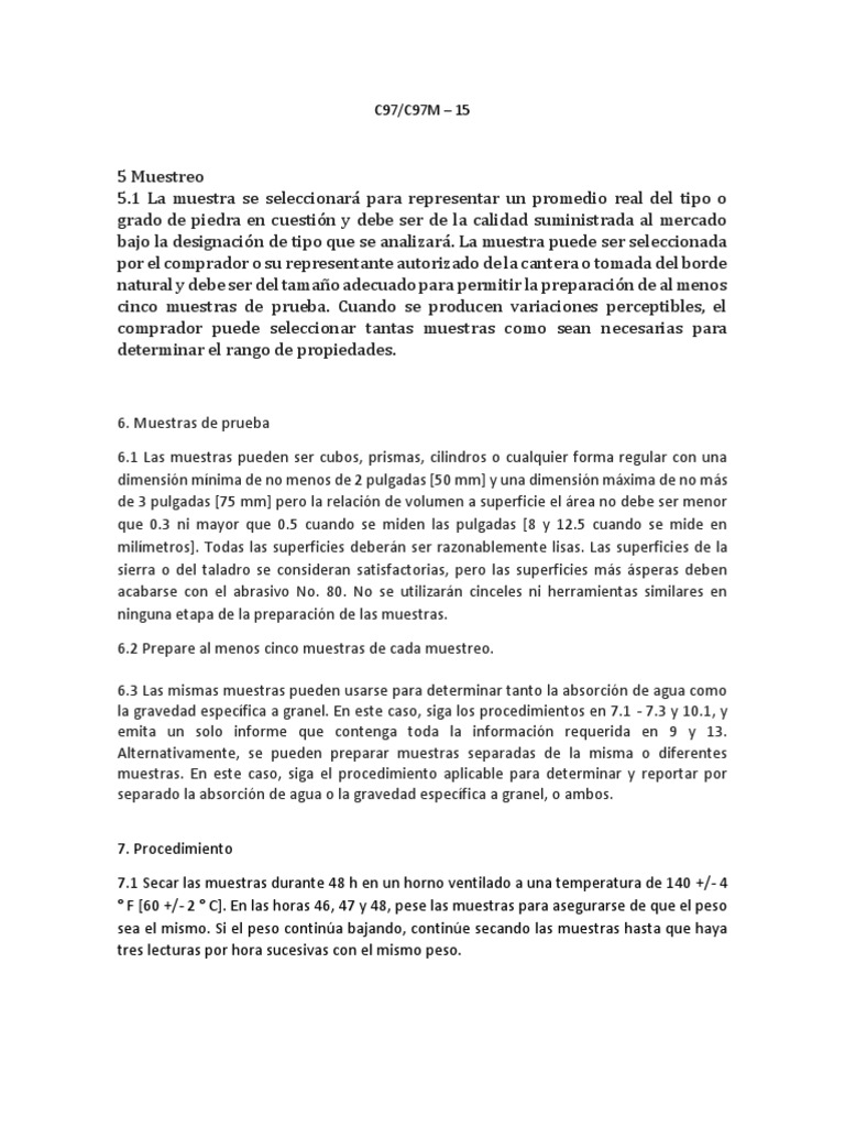 Muestreo y Análisis de Piedra ASTM C97 | PDF | Muestreo (Estadísticas ...