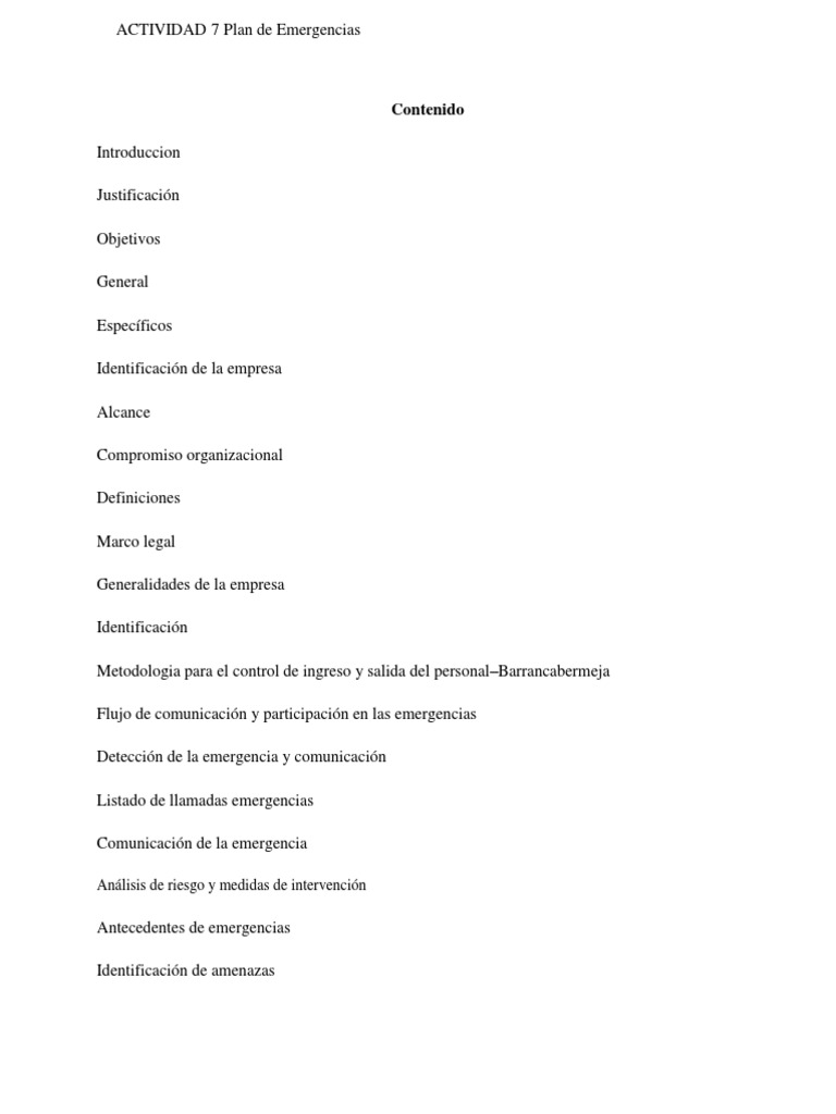 Actividad 7 Plan de Emergencias | PDF | Riesgo | Derecho laboral