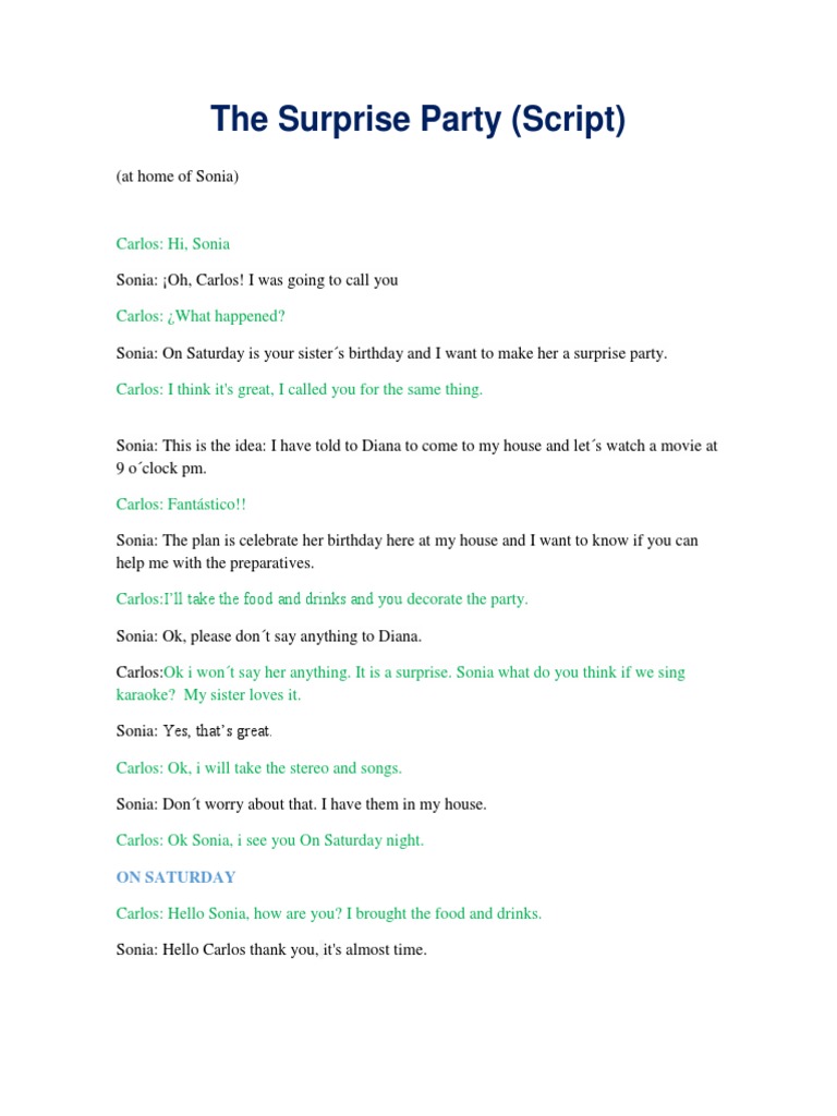 The Surprise Party (Script) : On Saturday | PDF