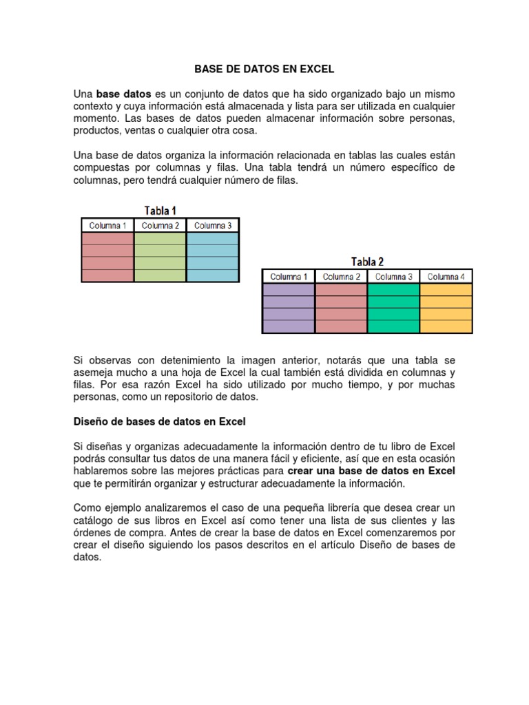 Base de Datos en Excel | PDF | Tabla (base de datos) | Bases de datos
