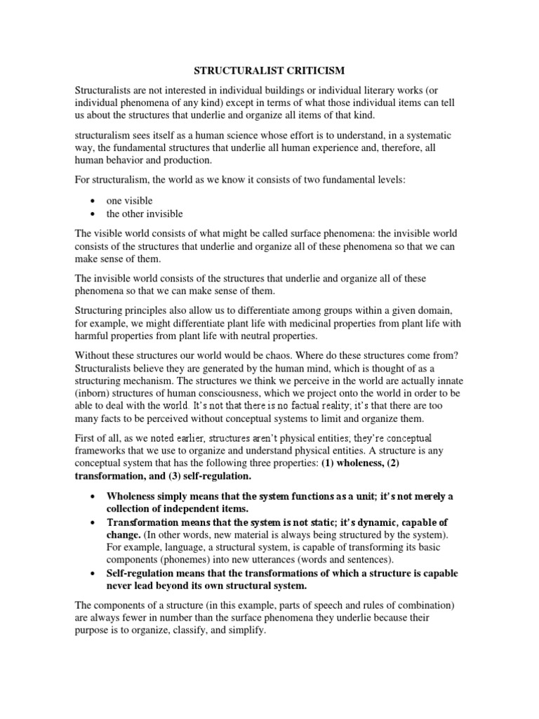 Critiques of Structuralism Explained | PDF | System | Perception
