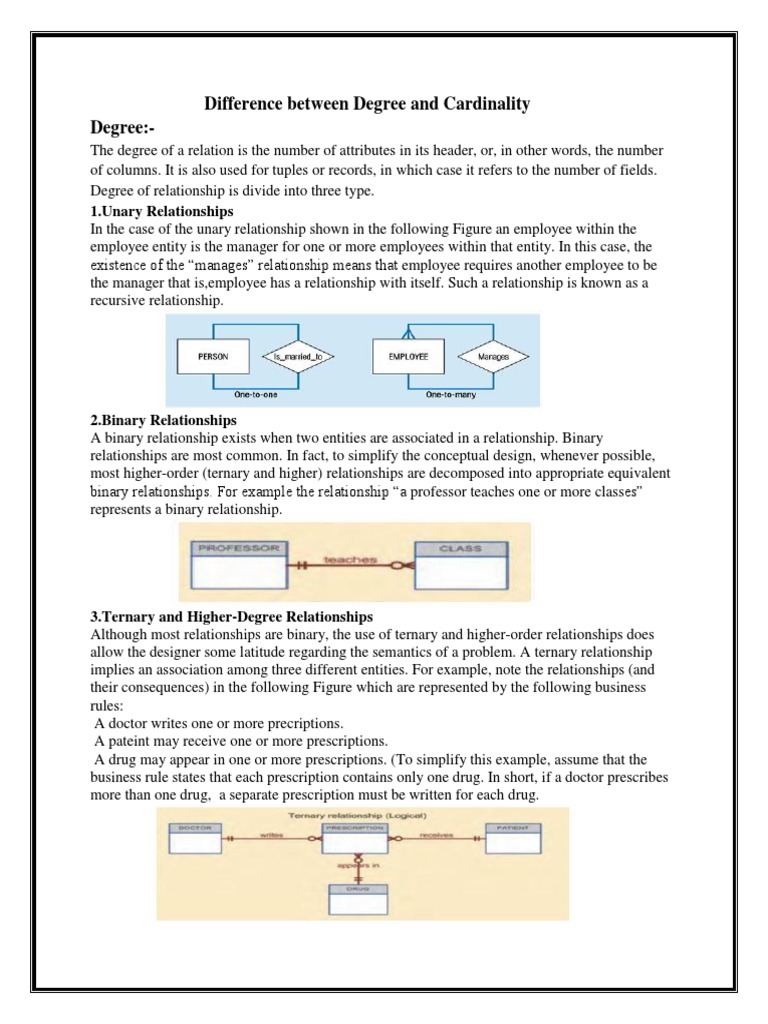 Difference between degree and cardinality.docx | Table (Database) | Medical Prescription