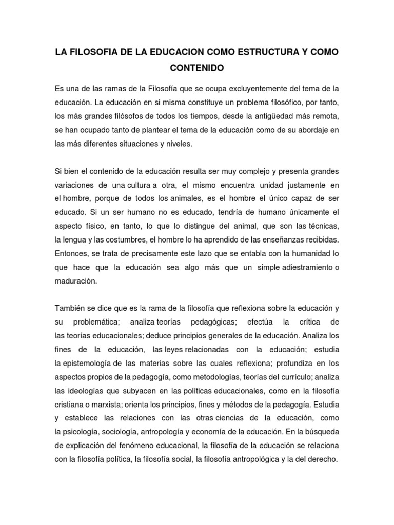 Filosofía de la Educación: Estructura y Contenido | PDF | Filosofía de ...