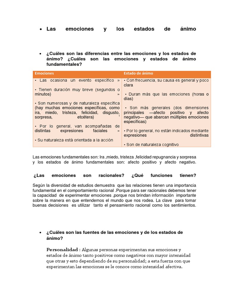 Las Emociones y Los Estados de Ánimo | PDF | Estado de ánimo ...