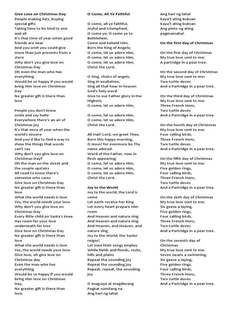 Give Love on Christmas Day Lyrics | PDF | Christmas | Religious ...