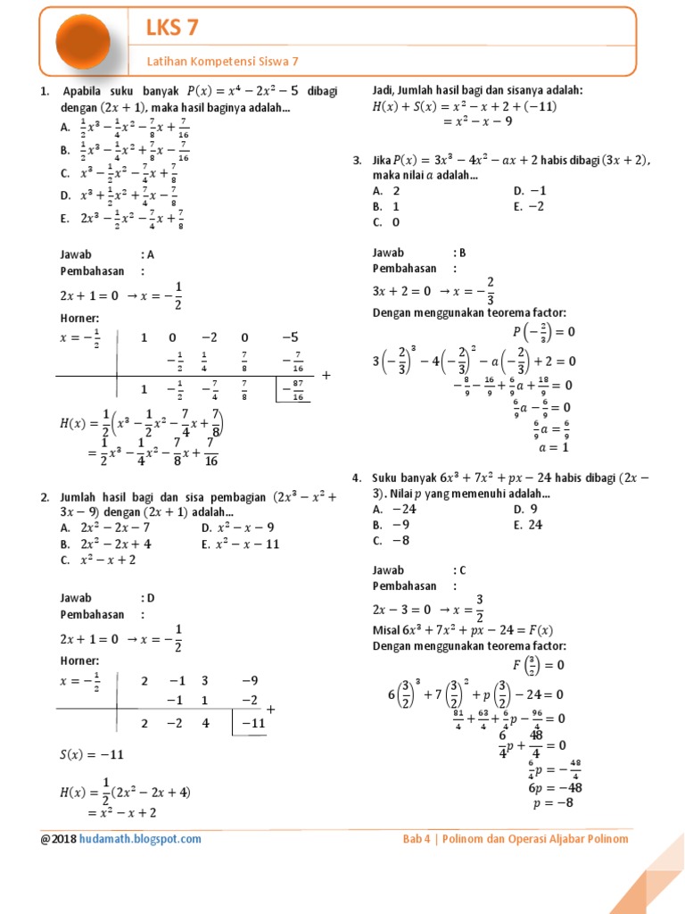 BAB 4 LKS 7 Mat Minat Sukino K13 Revisi 2016 Hudamath PDF | PDF