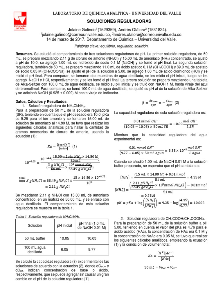 Soluciones Reguladoras | PDF | Ph | Ácido