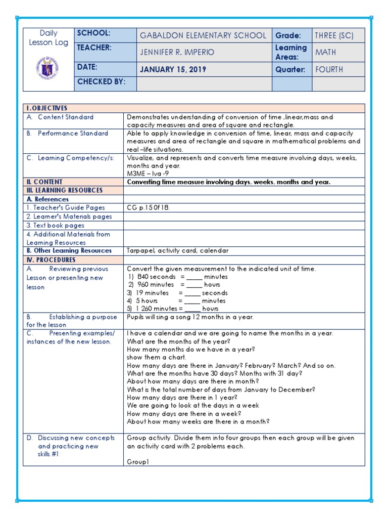 Grade 3 Cot Math Q4 Pdf Time Learning