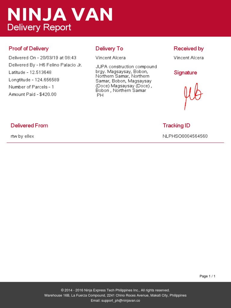 Delivery Report: Proof of Delivery Delivery To Received by | PDF